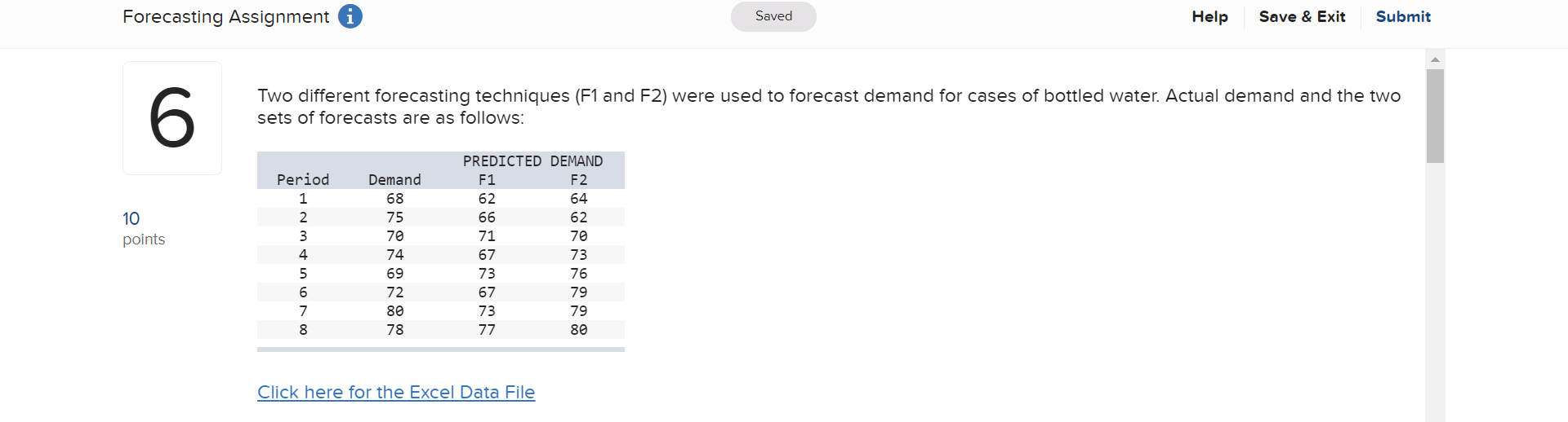 Solved Two different forecasting techniques (F1 and F2) were | Chegg.com