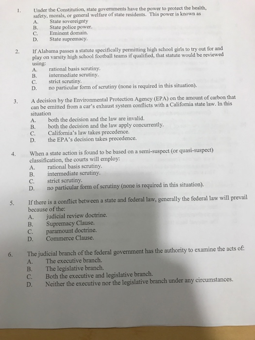 Solved Under the Constitution, state governments have the | Chegg.com