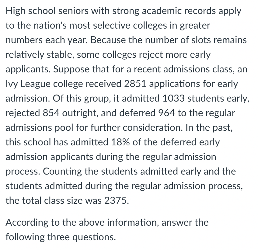 Solved High school seniors with strong academic records | Chegg.com