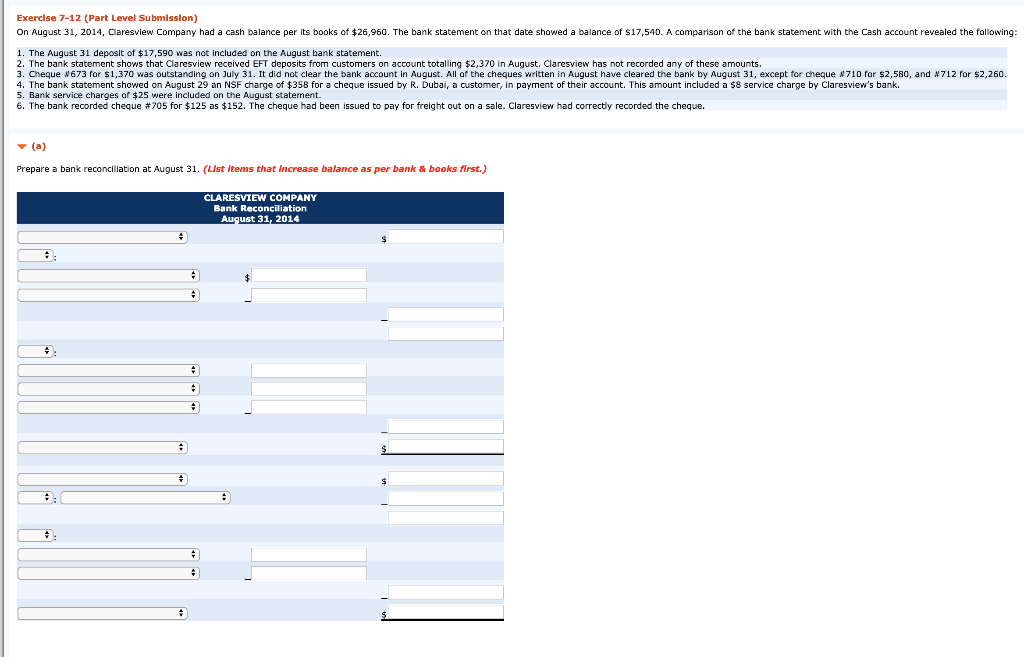 Solved Exercise 7-12 (Part Level Submission) On August 31, | Chegg.com