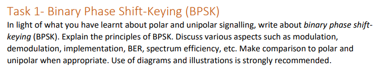 Solved Task 1- Binary Phase Shift-Keying (BPSK) In light of | Chegg.com