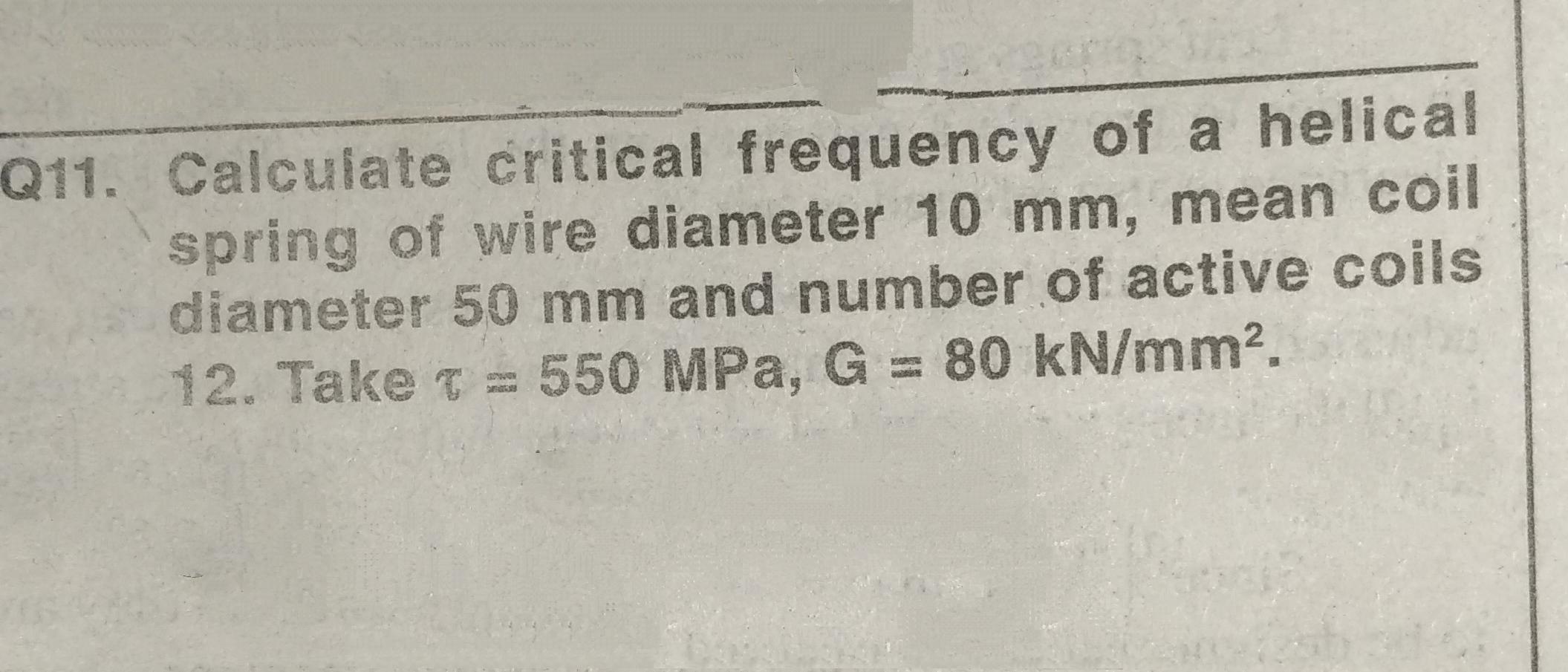 Solved Q11. Calculate critical frequency of a helical spring | Chegg.com