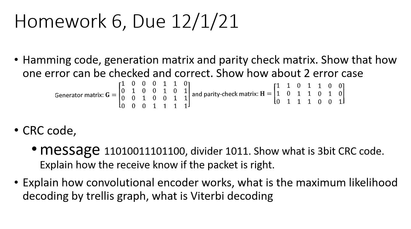Homework 6 Due 12 1 21 Hamming Code Generation