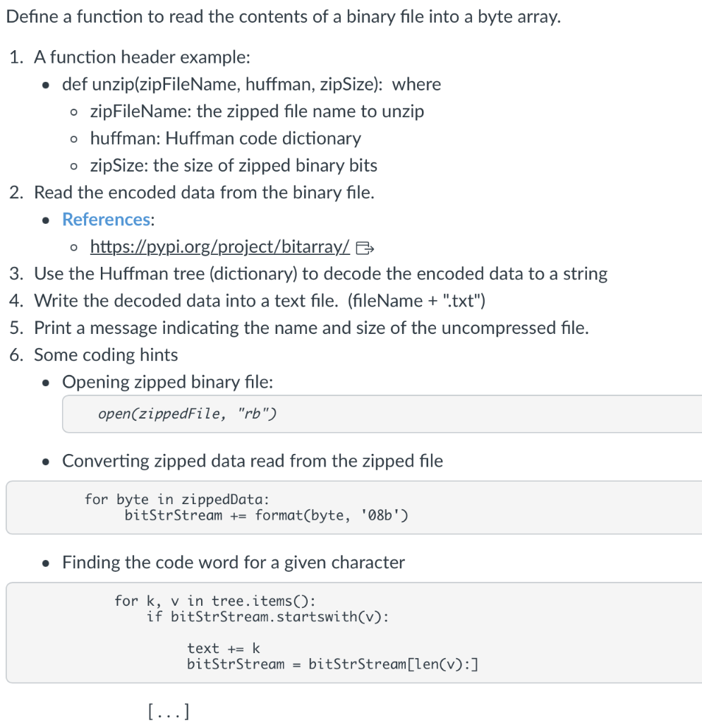Solved Define a function to read the contents of a binary | Chegg.com