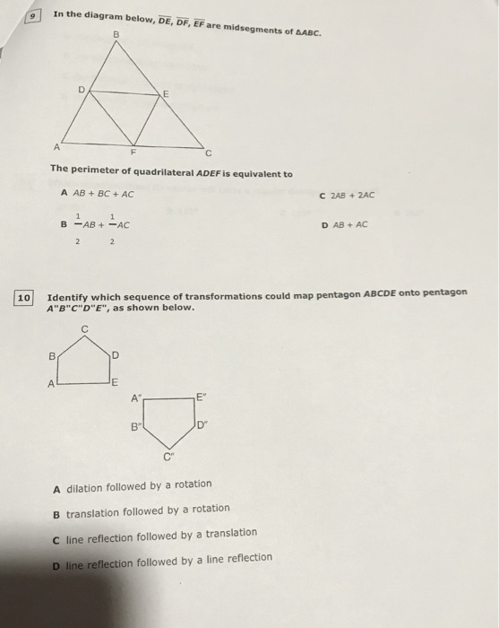 Solved 91 In the diagram below, DE, DF, EF are midsegments | Chegg.com