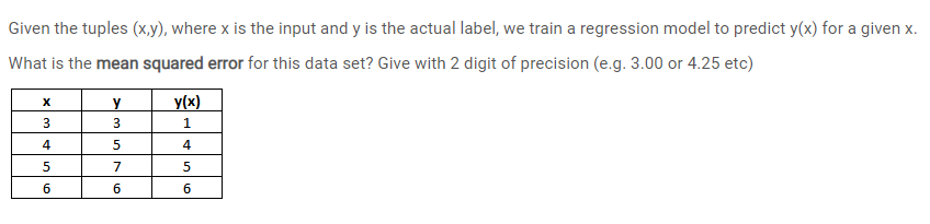 Solved Given the tuples (x,y), where x is the input and y is | Chegg.com