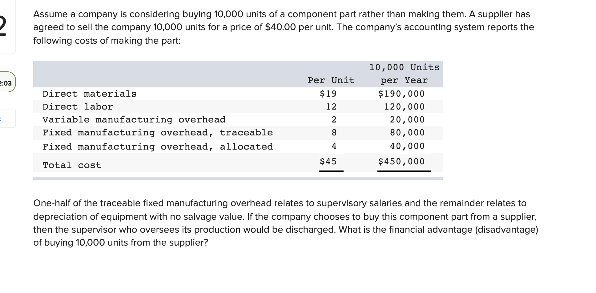 Solved 2 Assume a company is considering buying 10,000 units | Chegg.com