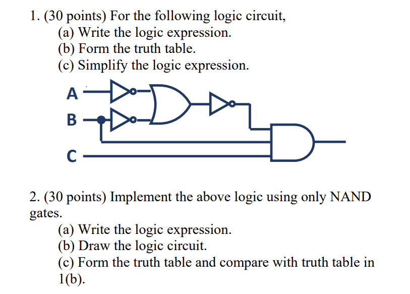 Solved 1. (30 points) For the following logic circuit, (a) | Chegg.com