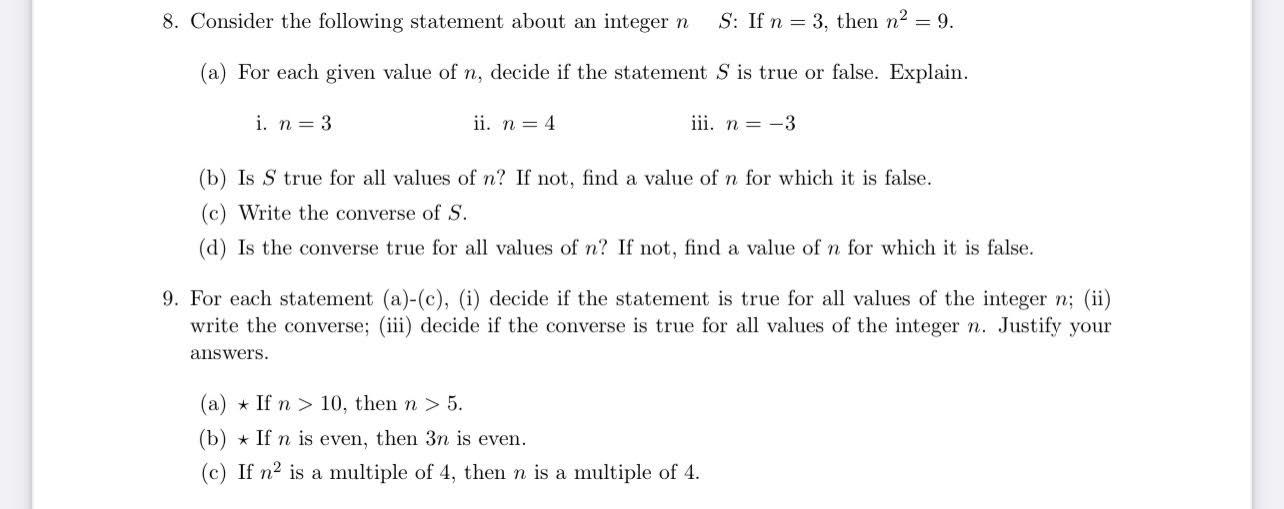 Solved 8. Consider the following statement about an integer | Chegg.com