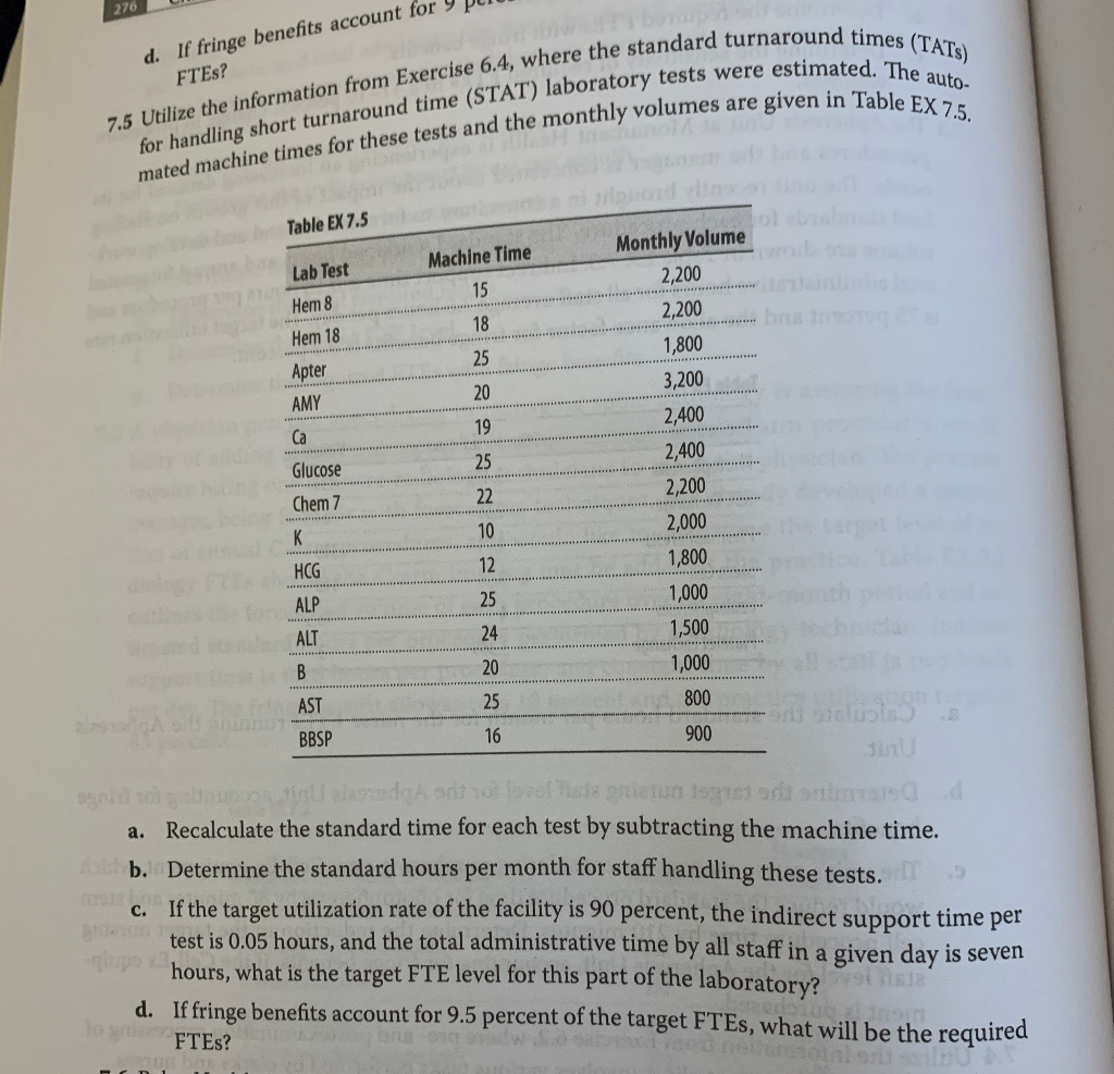 276 nd times (TAT) he standard turnaround times (TA | Chegg.com