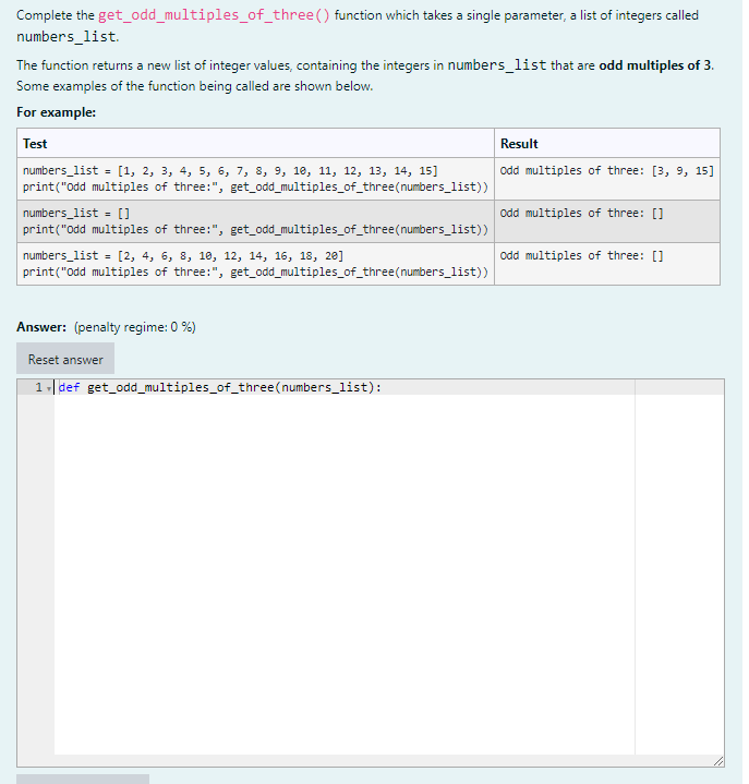 Solved Complete the get_odd_multiples_of_three() function | Chegg.com