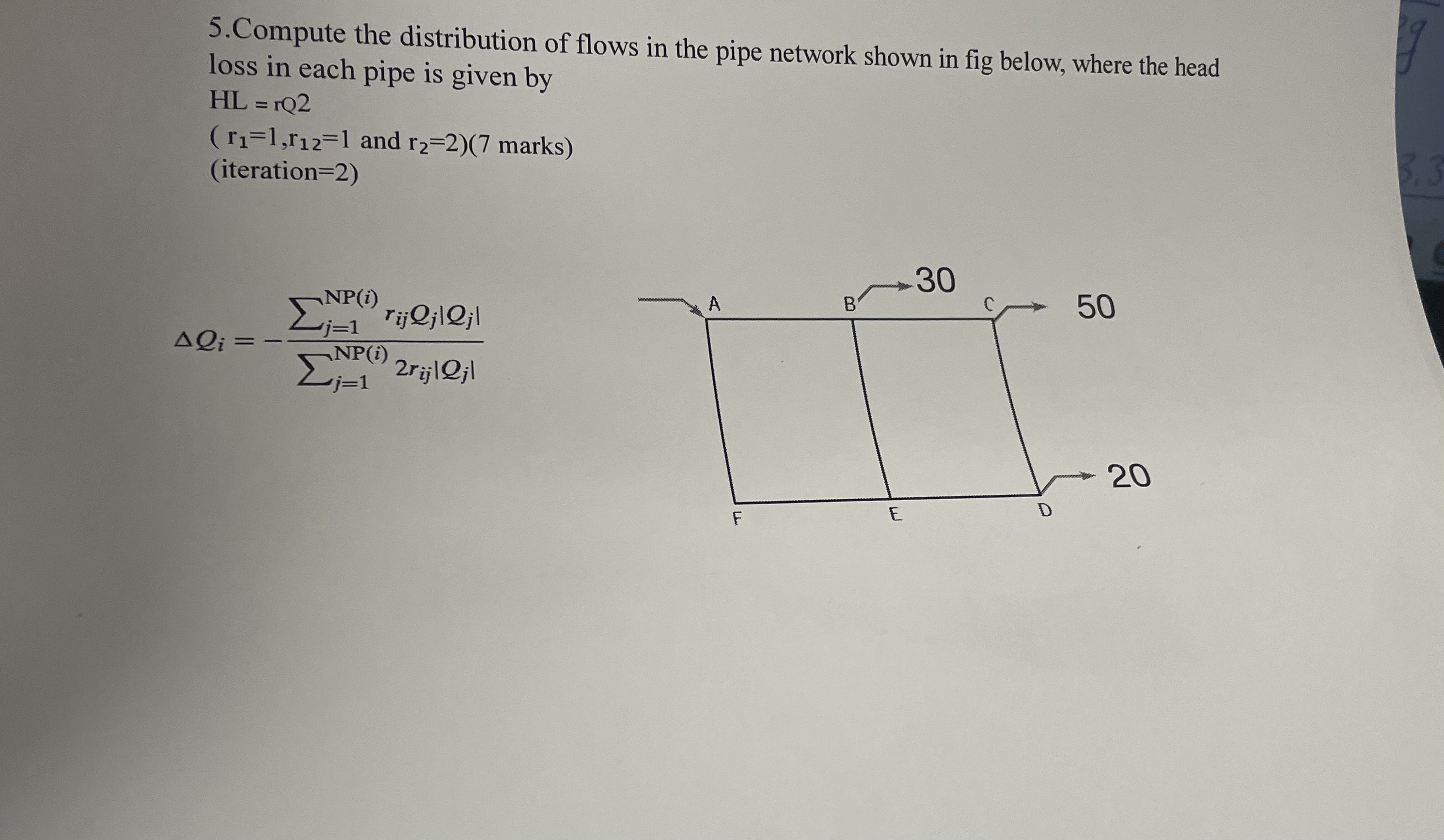 Solved 5.Compute the distribution of flows in the pipe | Chegg.com