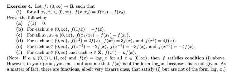 Solved Exercise 4. Let f:(0,∞)→R such that (i) for all | Chegg.com