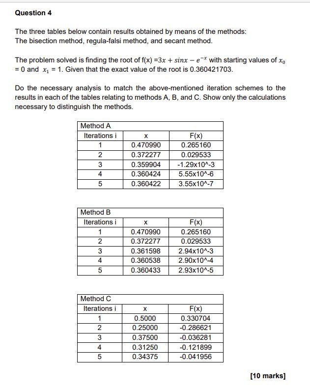 Solved Question 4 The three tables below contain results | Chegg.com