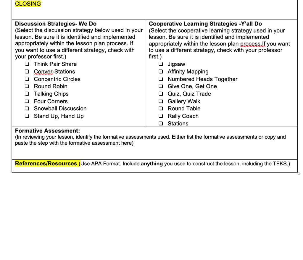 Lesson Plan Process: (Plan how you will teach the | Chegg.com