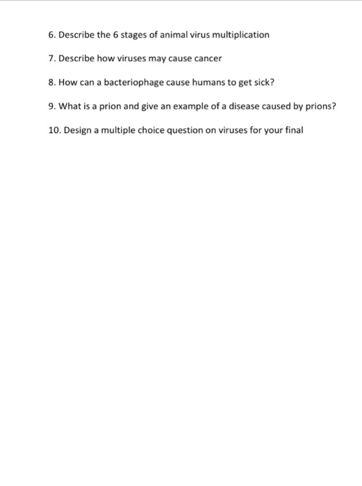 Solved Describe the 6 stages of animal virus multiplication | Chegg.com