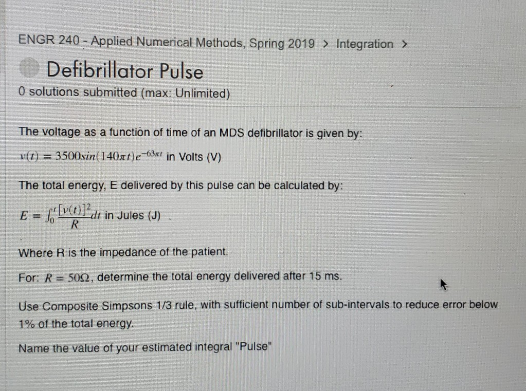 Solved ENGR 240-Applied Numerical Methods, Spring 2019 > | Chegg.com