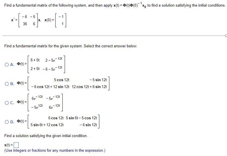 Solved Find a fundamental matrix of the following system, | Chegg.com
