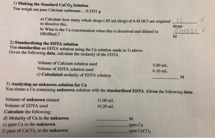 Solved I) Making the Standard CaCO3 Solution You weigh out | Chegg.com