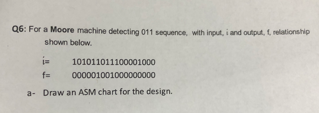 Solved Q6: For a Moore machine detecting 011 sequence, with | Chegg.com