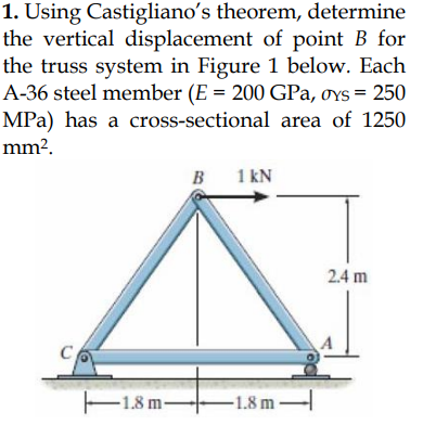 [Solved]: 1. Using Castigliano's theorem, determine the