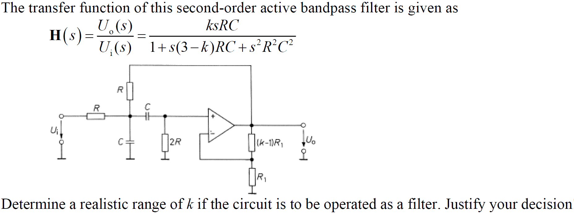 Solved The transfer function of this second-order active | Chegg.com