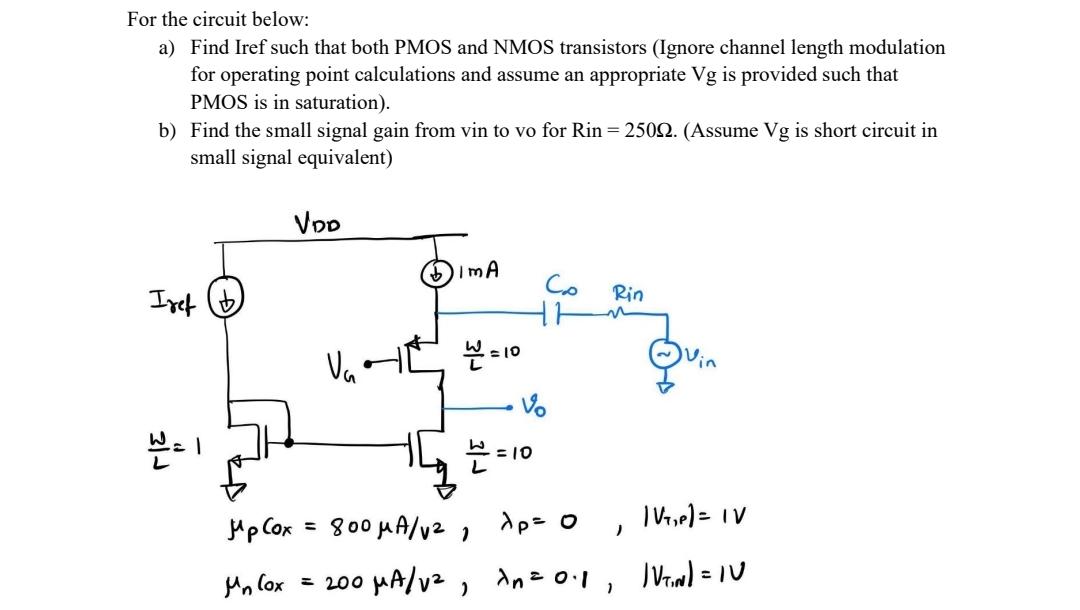 Solved For the circuit below: a) Find Iref such that both | Chegg.com