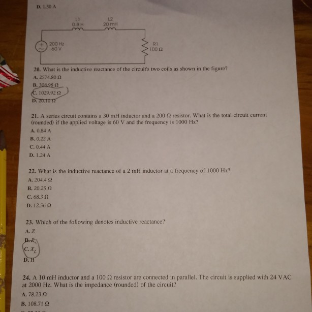 Solved D 1 50 A L1 08h L2 20 Mh R1 100 Ω 60 V 20 What Is