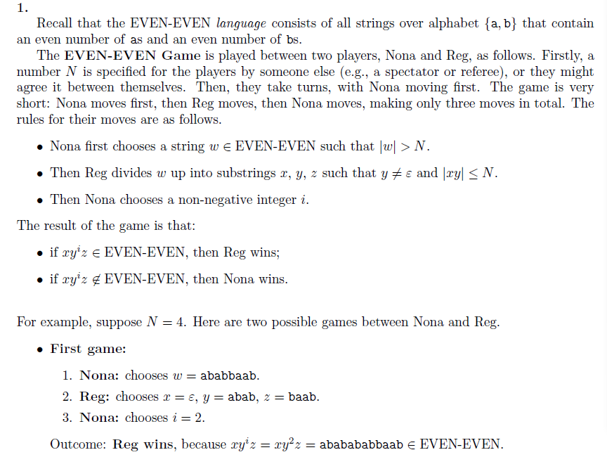 Solved 1. Recall that the EVEN-EVEN language consists of all | Chegg.com