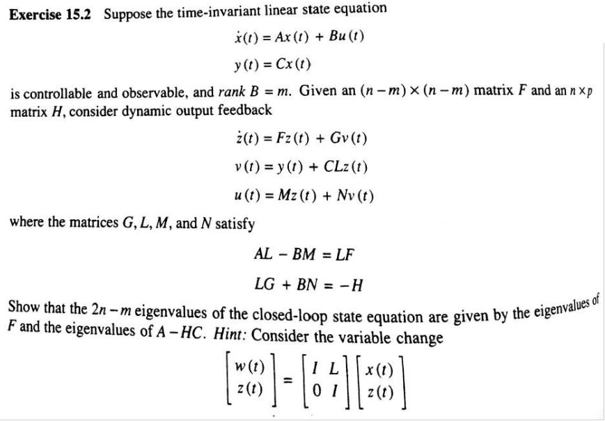 Solved Exercise 1 Suppose the time-invariant linear state | Chegg.com