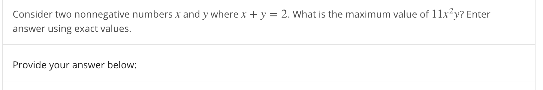 Solved Consider two nonnegative numbers x and y where x + y | Chegg.com