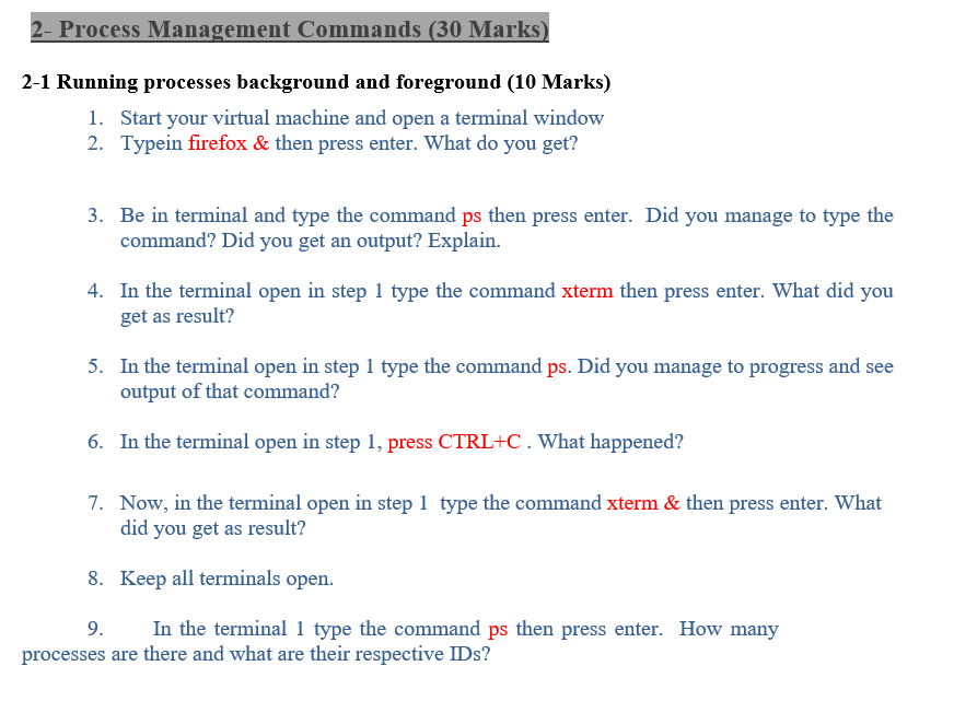 Solved 2- Process Management Commands (30 Marks) 2-1 Running | Chegg.com