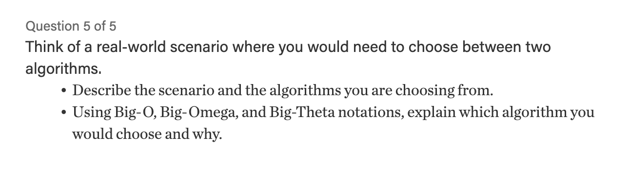 Solved Question 1 of 5 Define the terms Big-O, Big-Omega, | Chegg.com