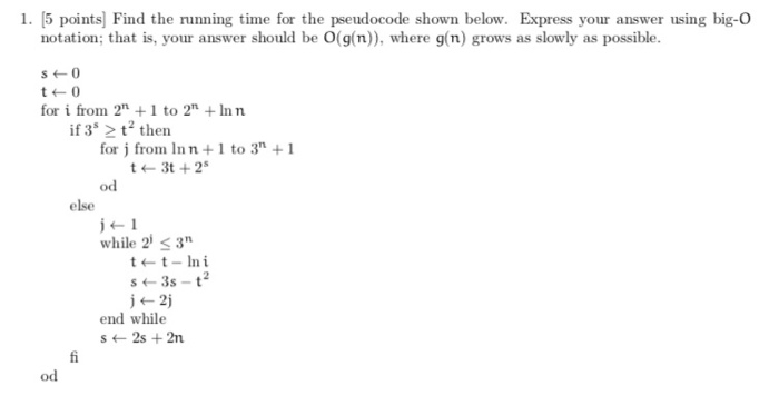 Solved 1 5 Points Find The Running Time For The Pseudocode 
