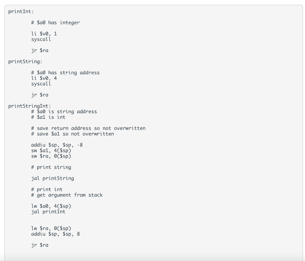 Solved Implement This Function In Mips To Print The