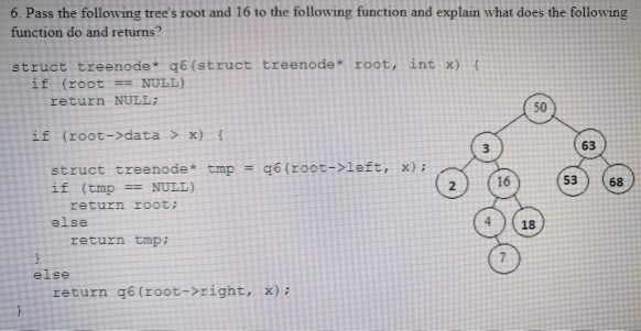 Solved 6. Pass the following tree's root and 16 to the | Chegg.com