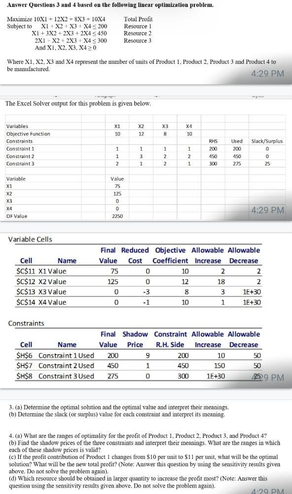Solved Answer Questions 3 and 4 based on the following | Chegg.com