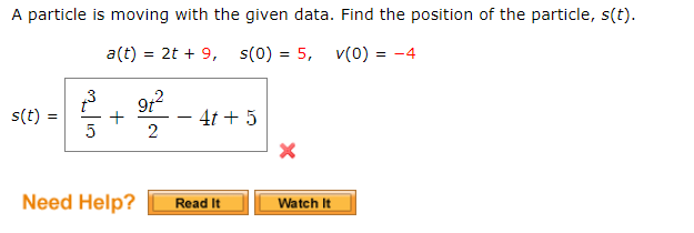 Solved A particle is moving with the given data. Find the | Chegg.com