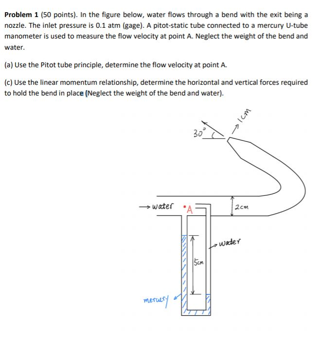 Solved In the figure below, water flows through a bend with | Chegg.com