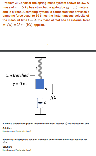 Solved Problem 3: Consider the spring-mass system shown | Chegg.com