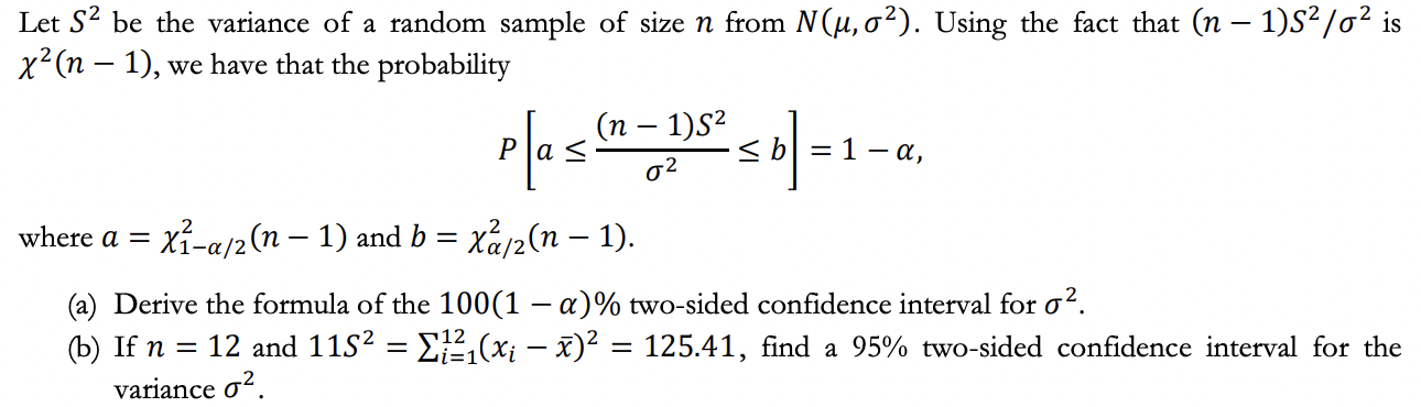Solved Let S2 be the variance of a random sample of size n | Chegg.com