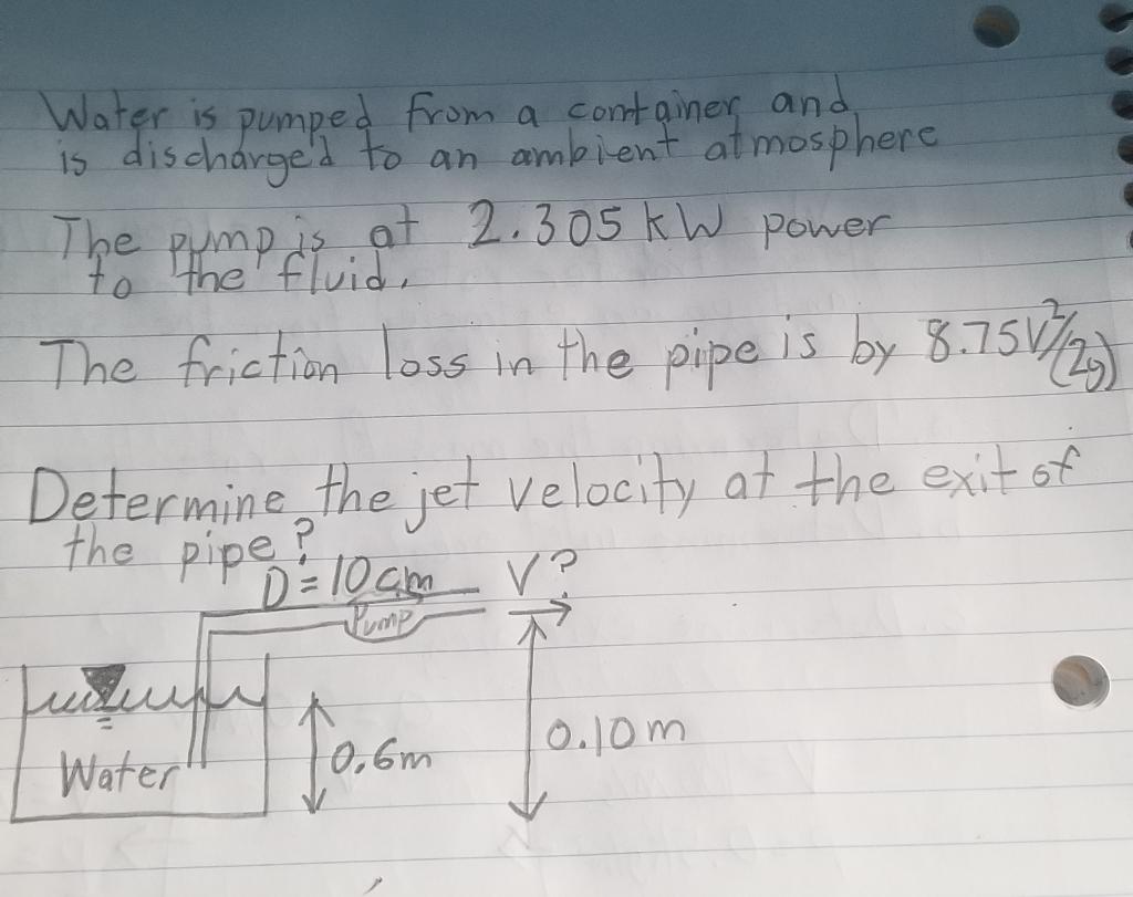 Solved The pump fluid. Water is pumped from a container and | Chegg.com