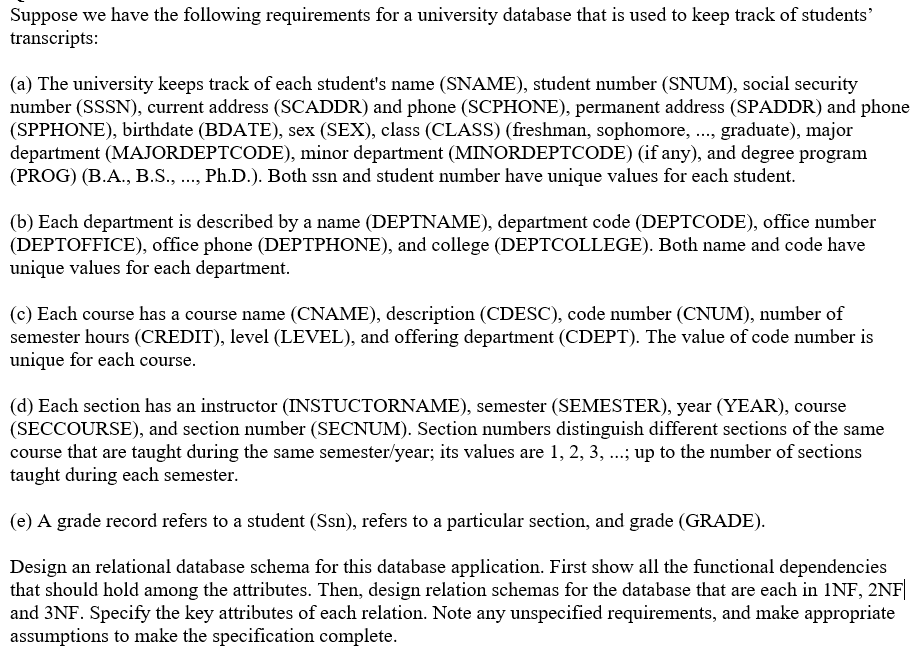 Solved Suppose we have the following requirements for a | Chegg.com