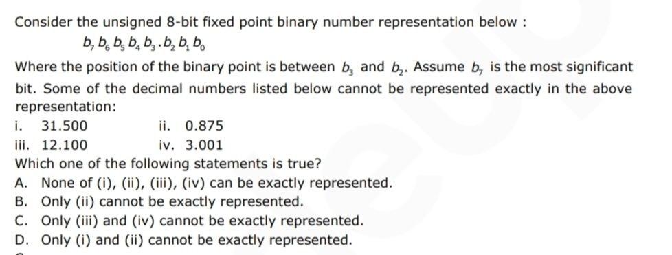 Solved Consider the unsigned 8-bit fixed point binary number | Chegg.com