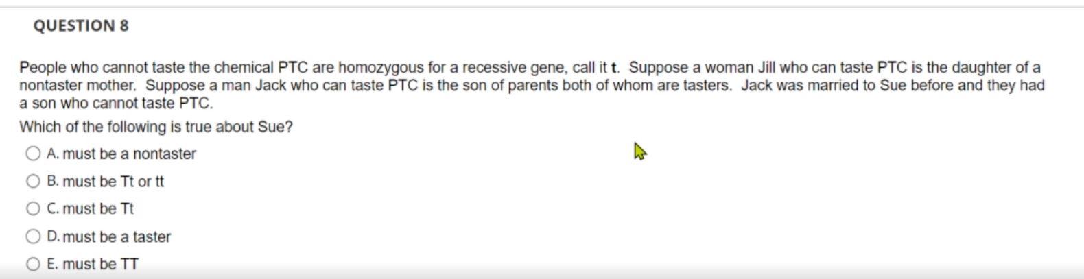 Solved People who cannot taste the chemical PTC are | Chegg.com