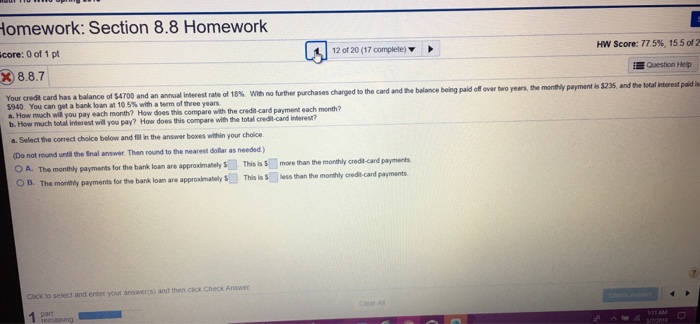 Solved Omework Section 8 8 Homework Core 0 Of 1 Pt