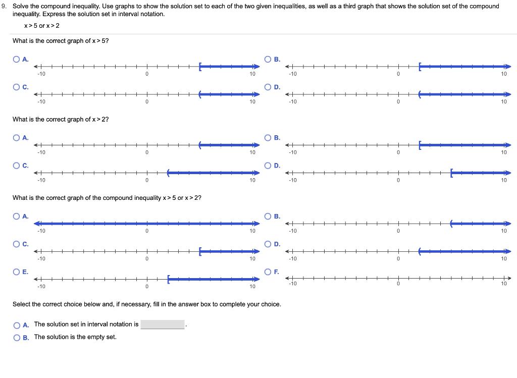 Solved a 9. Solve the compound inequality. Use graphs to | Chegg.com