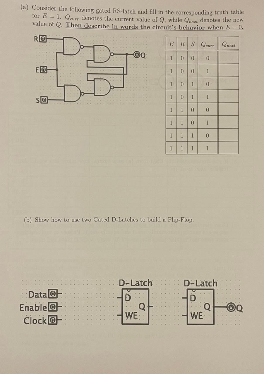 Solved (a) Consider the following gated RS-latch and fill in | Chegg.com