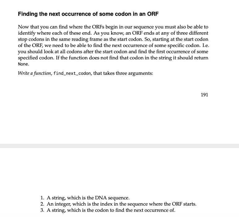 Finding the next occurrence of some codon in an ORF | Chegg.com