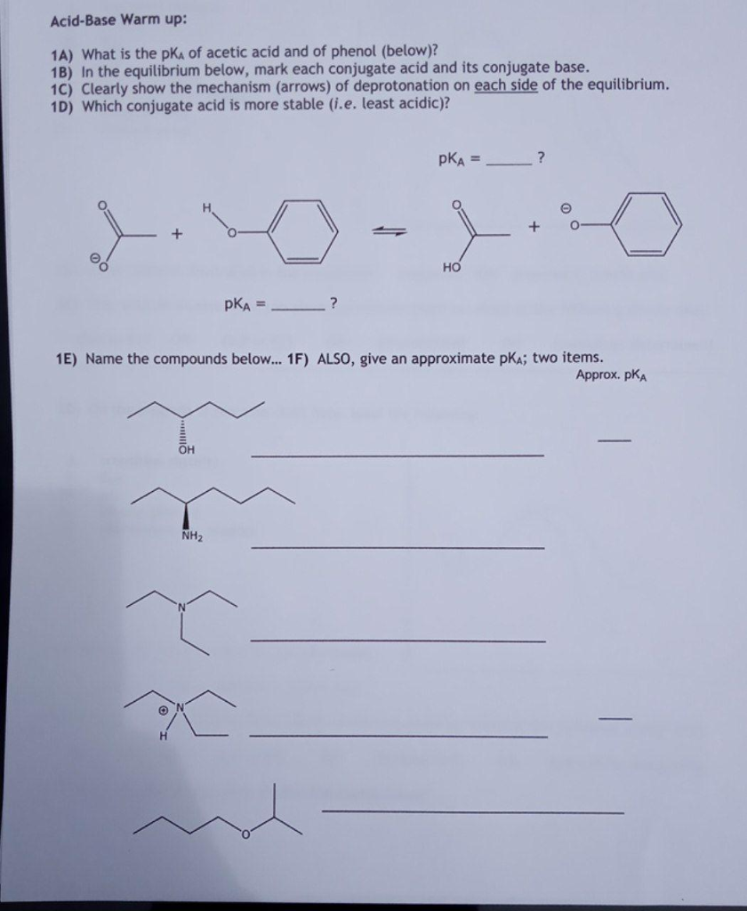Solved Acid-Base Warm up: 1A) What is the pks of acetic acid | Chegg.com